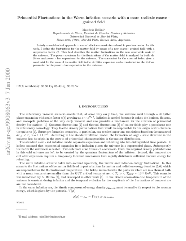 (PDF) Primordial fluctuations in the warm inflation scenario with a ...