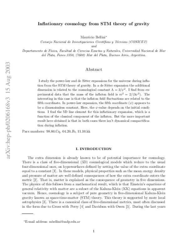 (PDF) Inflationary cosmology from STM theory of gravity