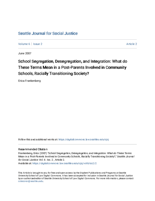 (PDF) School Segregation, Desegregation, and Integration: What do These ...