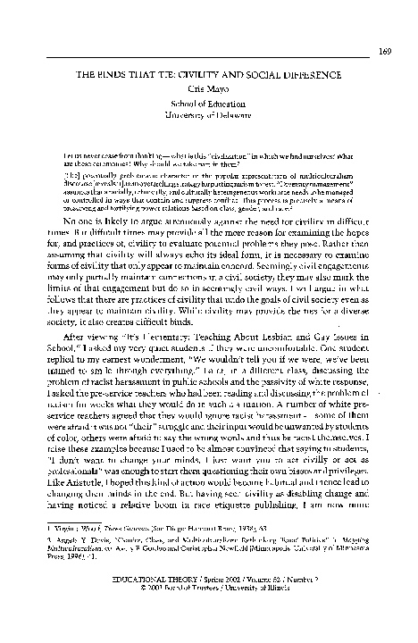 (PDF) The Binds That Tie: Civility and Social Difference