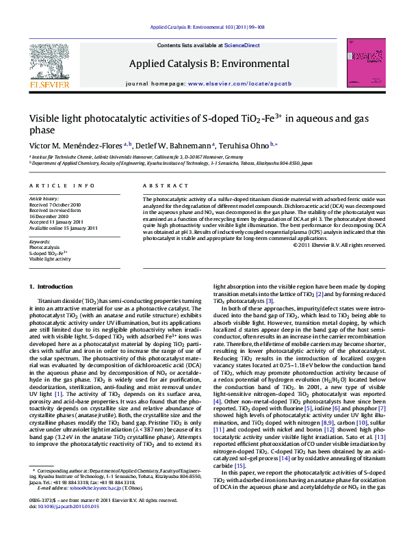 (PDF) Visible light photocatalytic activities of S-doped TiO2-Fe3+ in ...