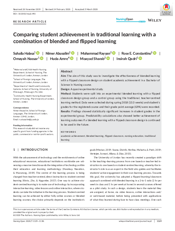 (PDF) Comparing student achievement in traditional learning with a combination of blended and ...