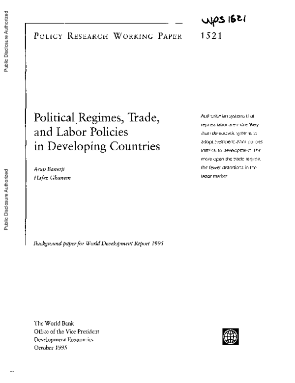 (PDF) Political Regimes, Trade, and Labor Policies in Developing Countries