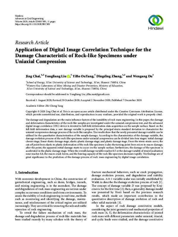 Pdf Application Of Digital Image Correlation Technique In