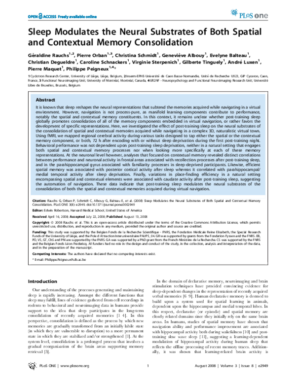 (PDF) Sleep Modulates the Neural Substrates of Both Spatial and ...