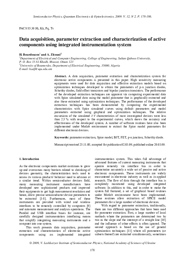 (PDF) Data acquisition, parameter extraction and characterization of active components using ...