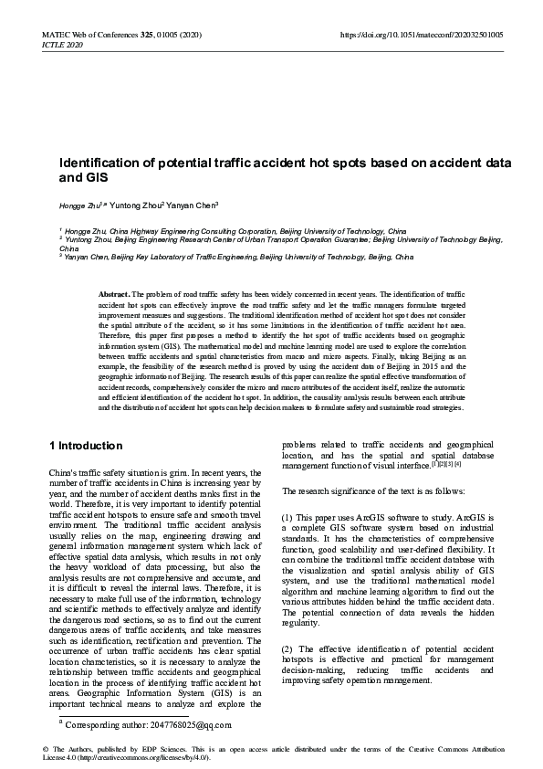 (PDF) Identification of potential traffic accident hot spots based on accident data and GIS