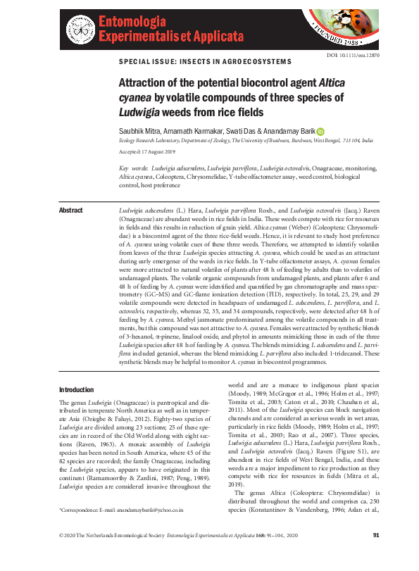 (PDF) Attraction of the potential biocontrol agent Altica cyanea by ...