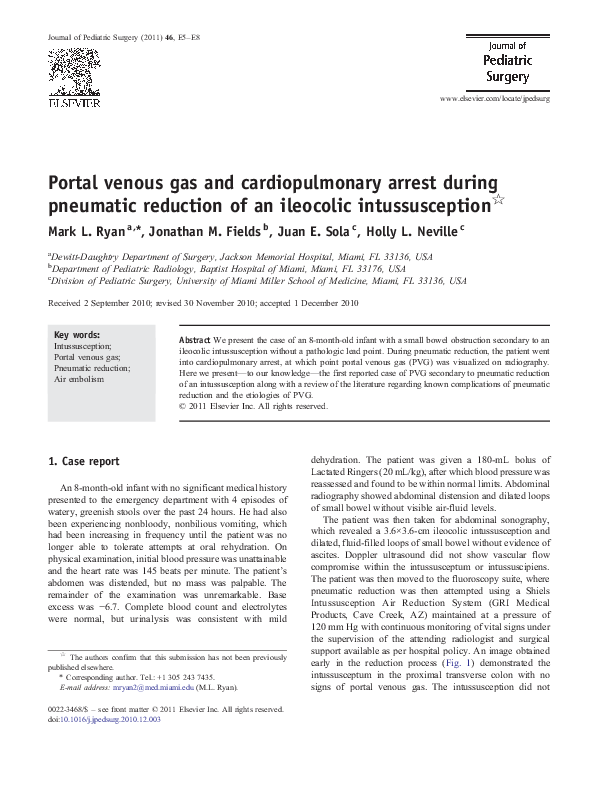 (PDF) Portal venous gas and cardiopulmonary arrest during pneumatic ...