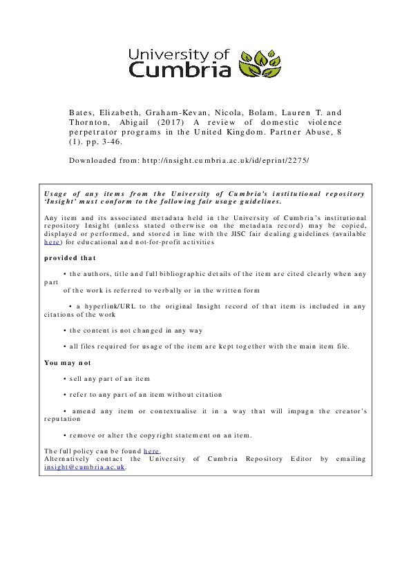 (PDF) A Review of Domestic Violence Perpetrator Programs in the United ...