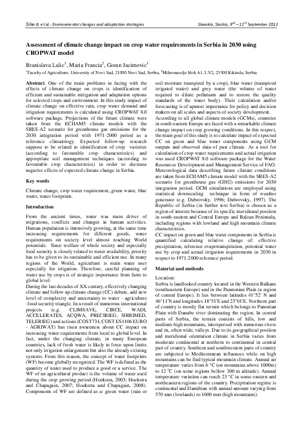 (PDF) Assessment of climate change impact on crop water requirements in ...