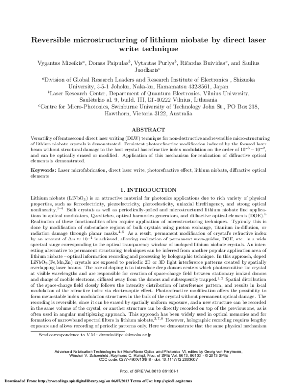 (PDF) Reversible microstructuring of lithium niobate by direct laser write technique