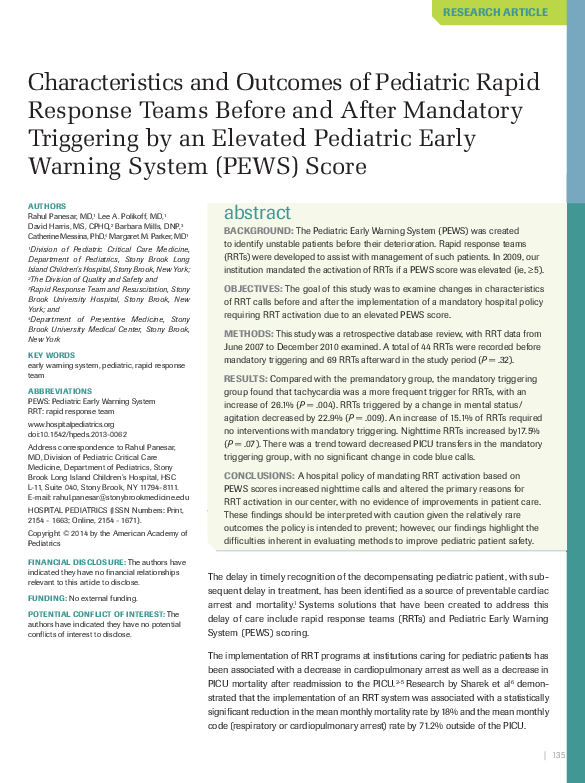 (PDF) Characteristics and outcomes of pediatric rapid response teams ...
