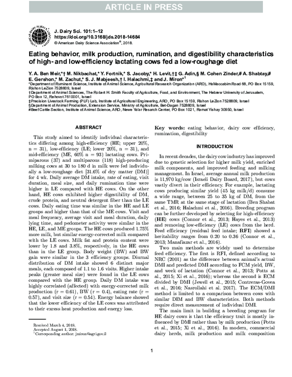 Pdf Feeding Behavior And Digestibility In Lactating Cows