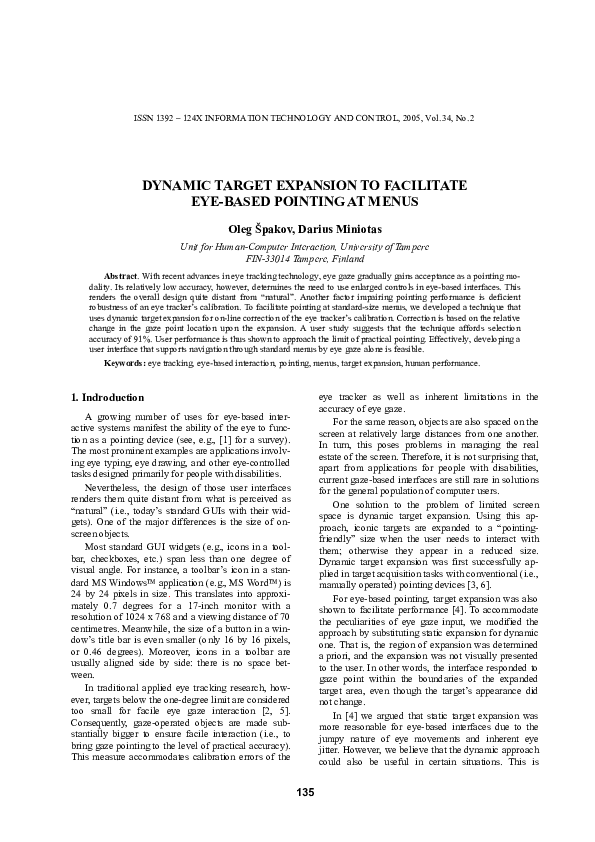 (PDF) Dynamic Target Expansion to Facilitate Eye-Based Pointing at Menus