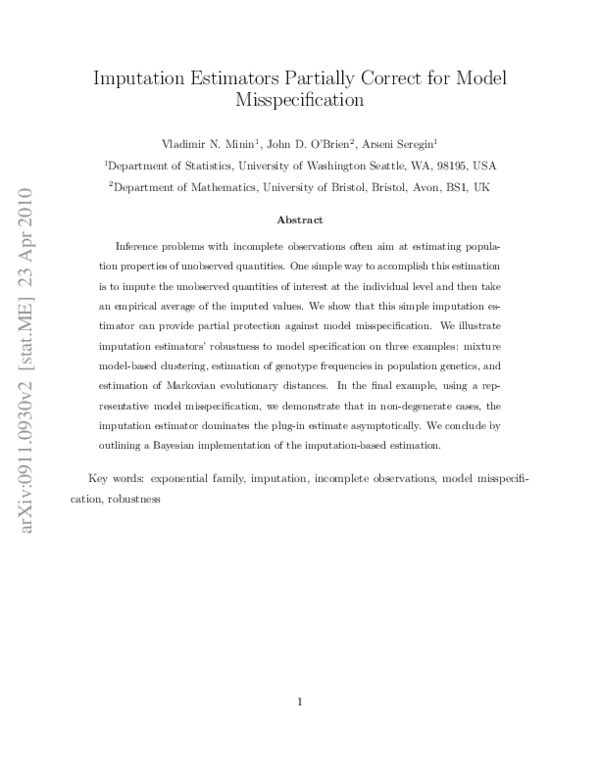 (PDF) Imputation Estimators Partially Correct for Model Misspecification