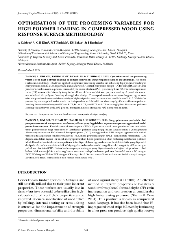 (PDF) Optimisation of the processing variables for high polymer loading in compressed wood using ...