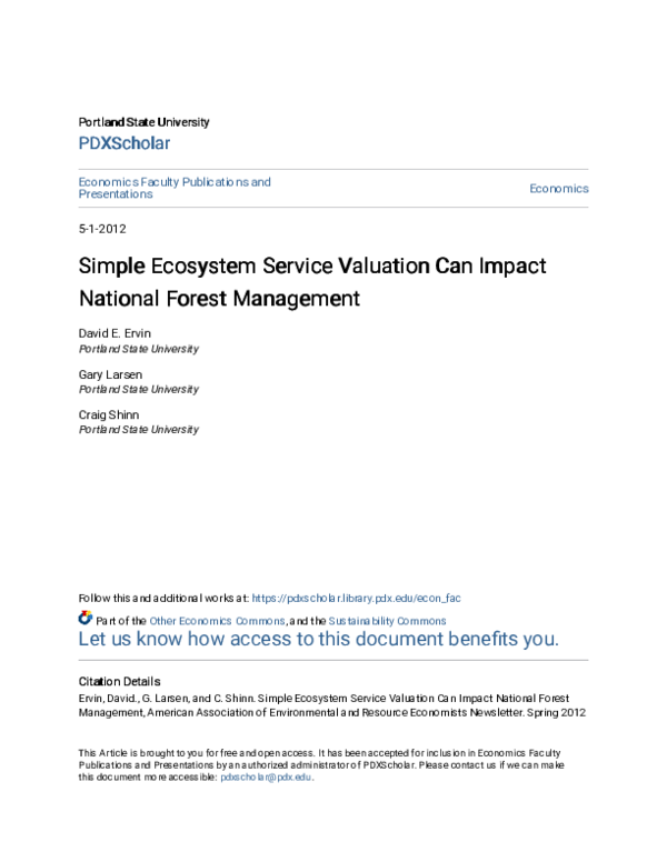 (PDF) Simple Ecosystem Service Valuation Can Impact National Forest ...