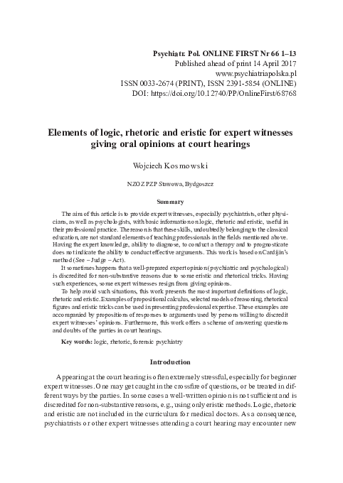 (PDF) Logic and Rhetoric for Expert Witnesses