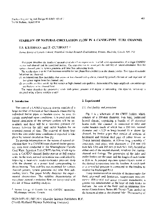 (PDF) Stability of natural-circulation flow in a candu-type fuel channel
