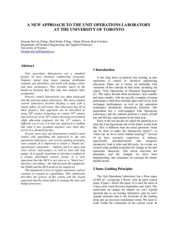 (PDF) A New Approach to the Unit Operations Laboratory
