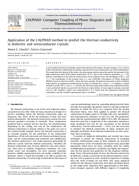 (PDF) Application of the CALPHAD method to predict the thermal ...