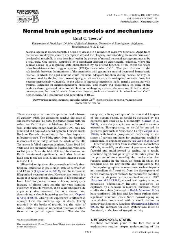 (PDF) Normal brain ageing: models and mechanisms