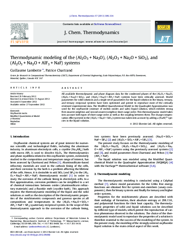 (PDF) Thermodynamic modeling of the (Al2O3+Na2O), (Al2O3+Na2O+SiO2), and (Al2O3+Na2O+AlF3+NaF ...
