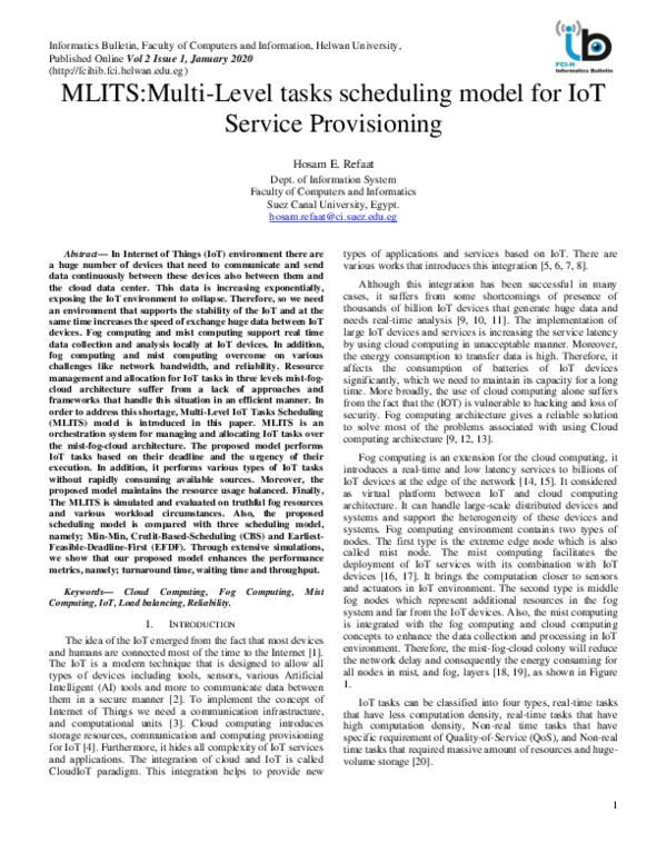 Pdf Mlits Multi Level Tasks Scheduling Model For Iot Service Provisioning