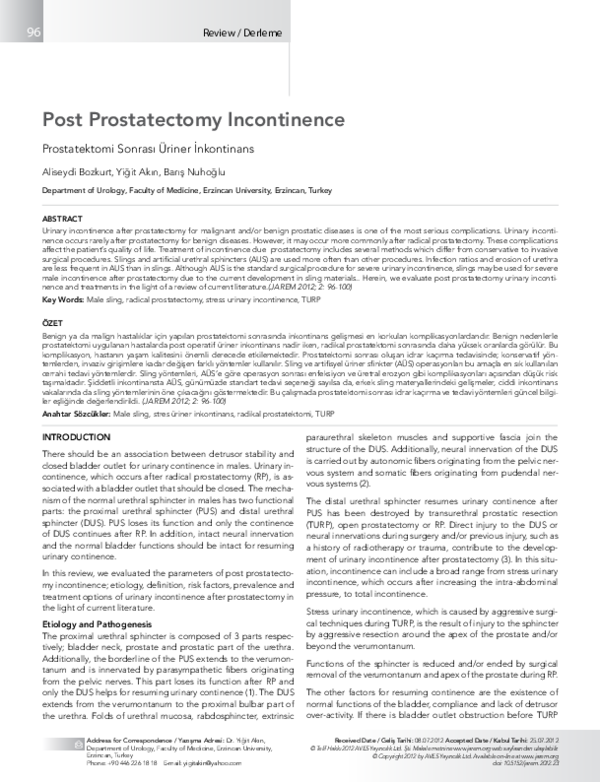 (PDF) Post Prostatectomy Incontinence | Aliseydi Bozkurt - Academia.edu