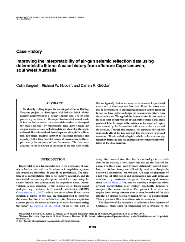 (PDF) Improving the interpretability of air-gun seismic reflection data ... (PDF) Improving the interpretability of air-gun seismic reflection data ...