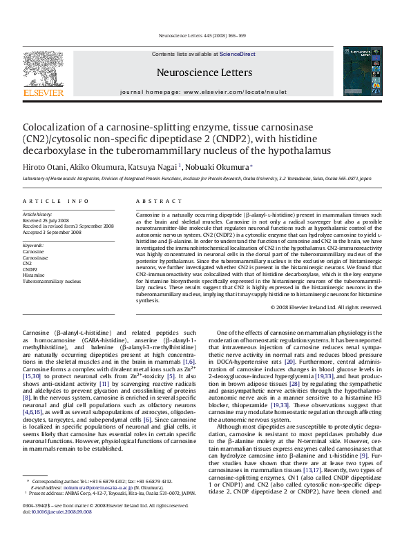 (PDF) Colocalization of a carnosine-splitting enzyme, tissue ...