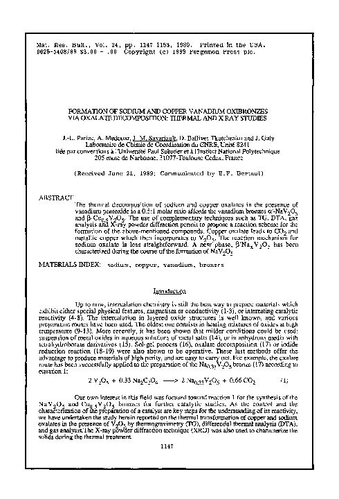 (PDF) Formation of sodium and copper vanadium oxibronzes via oxalate ...