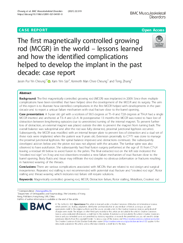 (PDF) The first magnetically controlled growing rod (MCGR) in the world ...