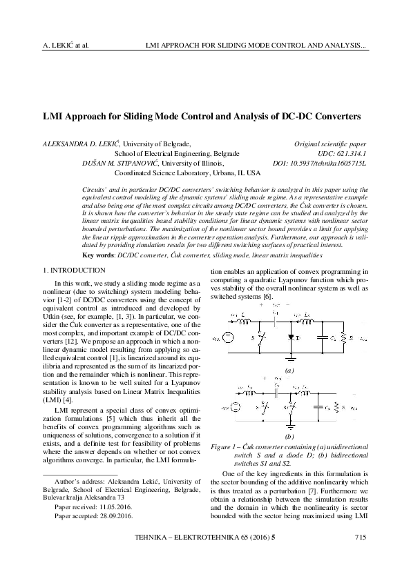 (PDF) LMI approach for sliding mode control and analysis of DC-DC converters