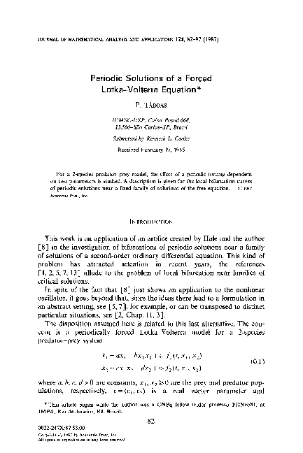 (PDF) Periodic solutions of a forced Lotka-Volterra equation