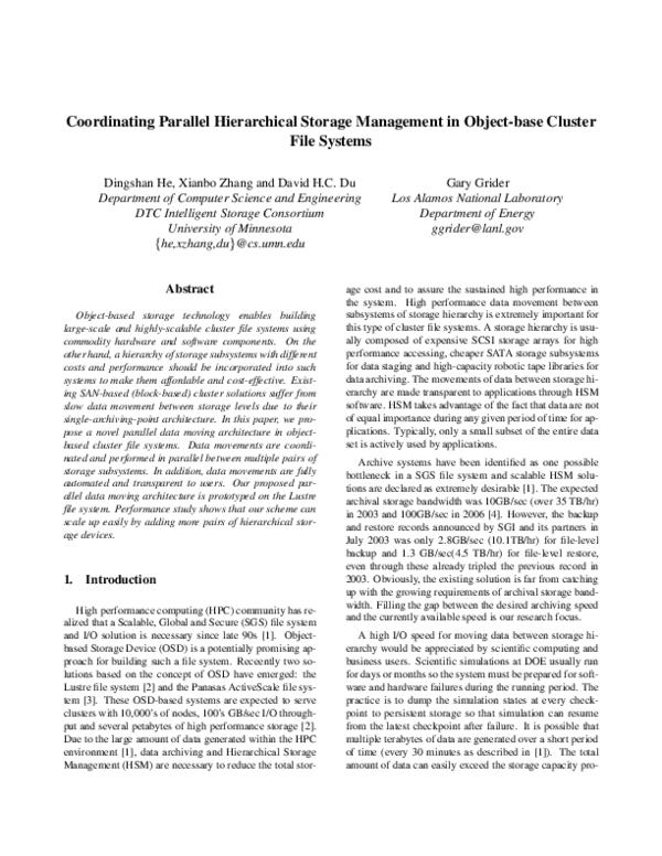 (PDF) Coordinating Parallel Hierarchical Storage Management in Object-base Cluster File Systems