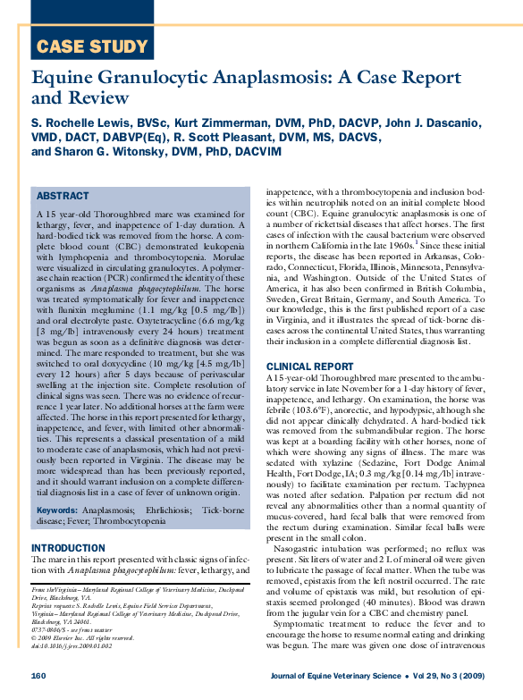 (PDF) Equine Granulocytic Anaplasmosis: A Case Report and Review