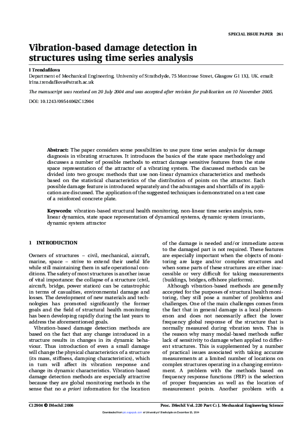 (PDF) Vibration-based damage detection in structures using time series analysis | I ...