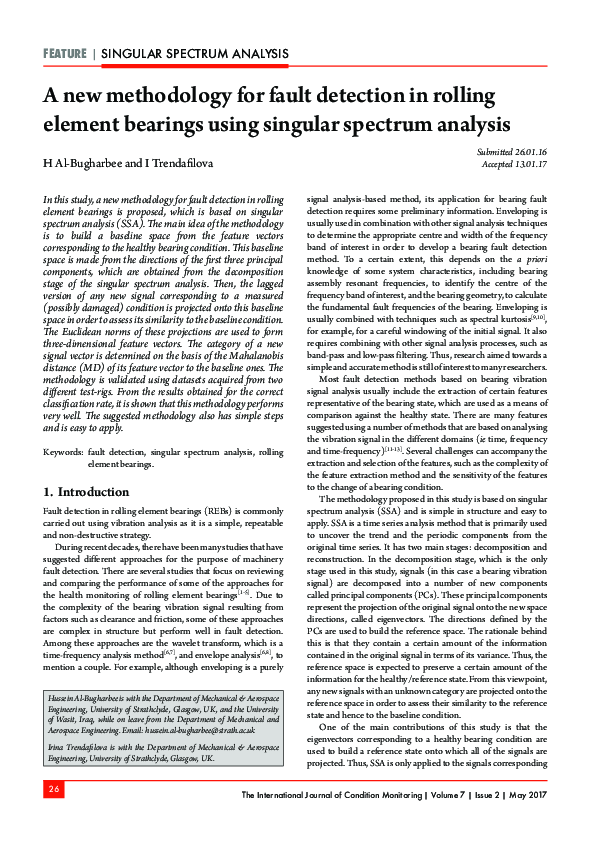 Pdf A New Methodology For Fault Detection In Rolling Element Bearings