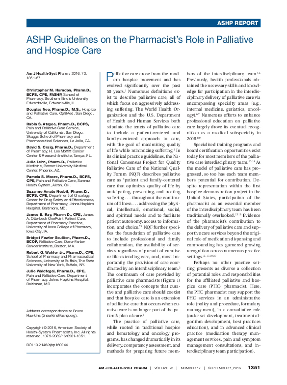 (PDF) ASHP Guidelines on the Pharmacist's Role in Palliative and ...