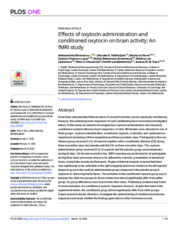 (PDF) Effects of oxytocin administration and conditioned oxytocin on ...