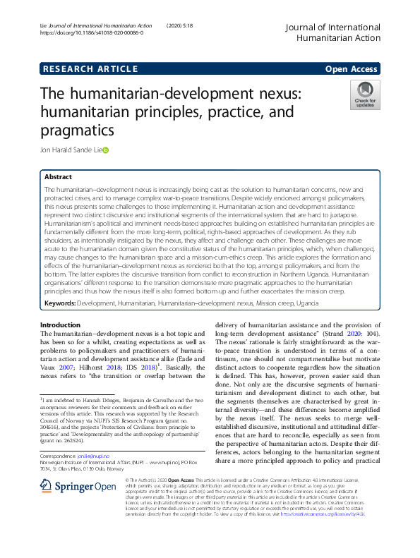 (PDF) The humanitarian-development nexus: humanitarian principles ...