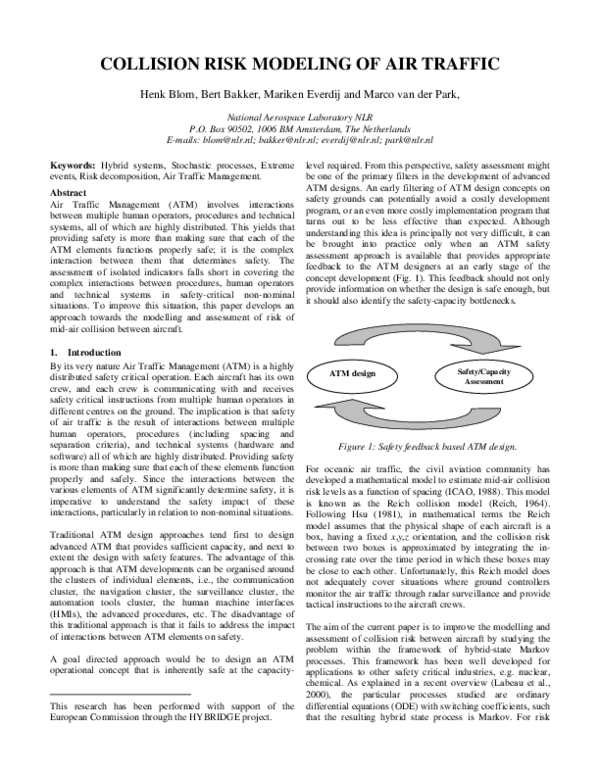 (PDF) Collision risk modeling of air traffic