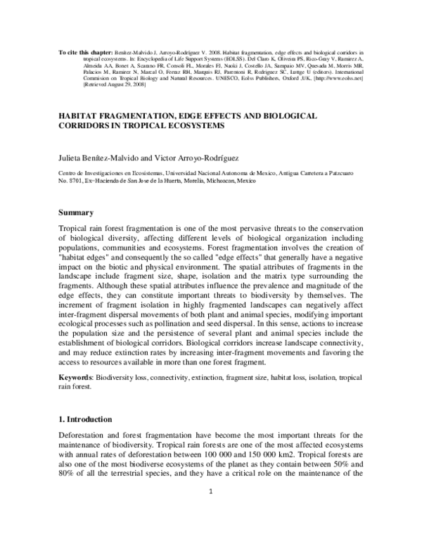 (PDF) Habitat Fragmentation, Edge Effects and Biological Corridors in ...