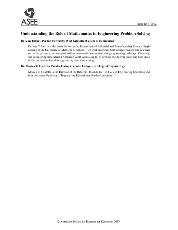 (PDF) Understanding the Role of Mathematics in Engineering Problem Solving