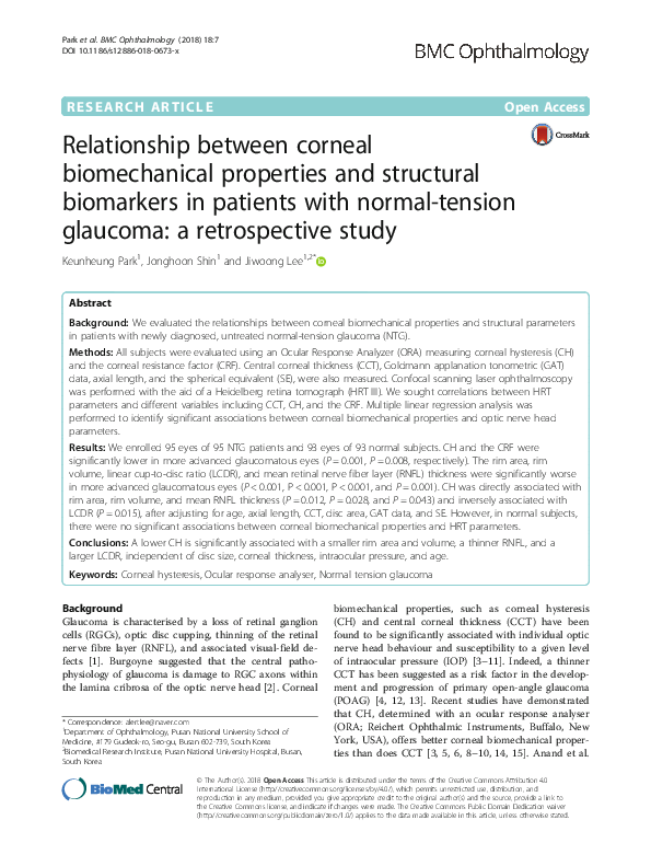 (PDF) Relationship Between Corneal Biomechanical Properties, Central Corneal Thickness, and ...