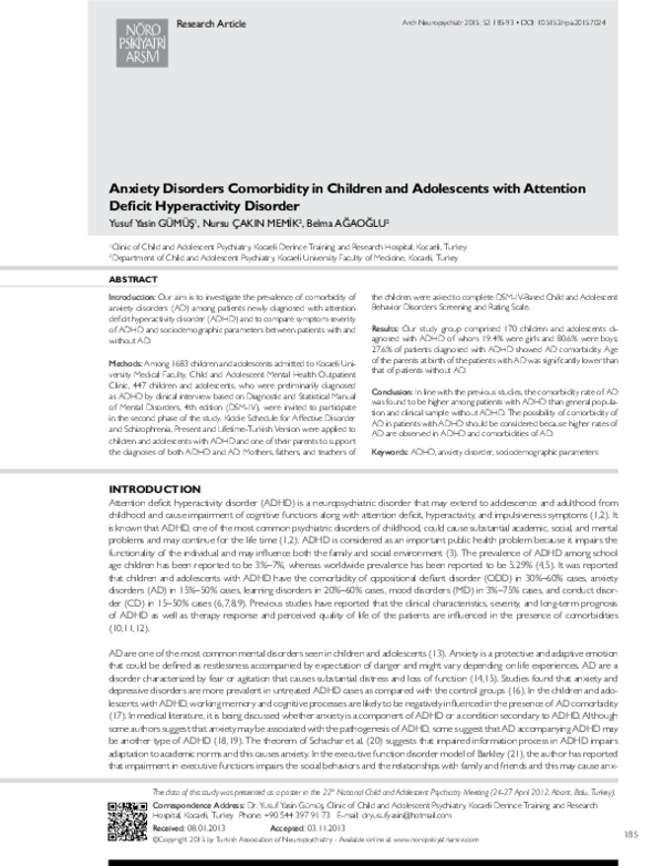 (PDF) Anxiety Disorders Comorbidity in Children and Adolescents with ...