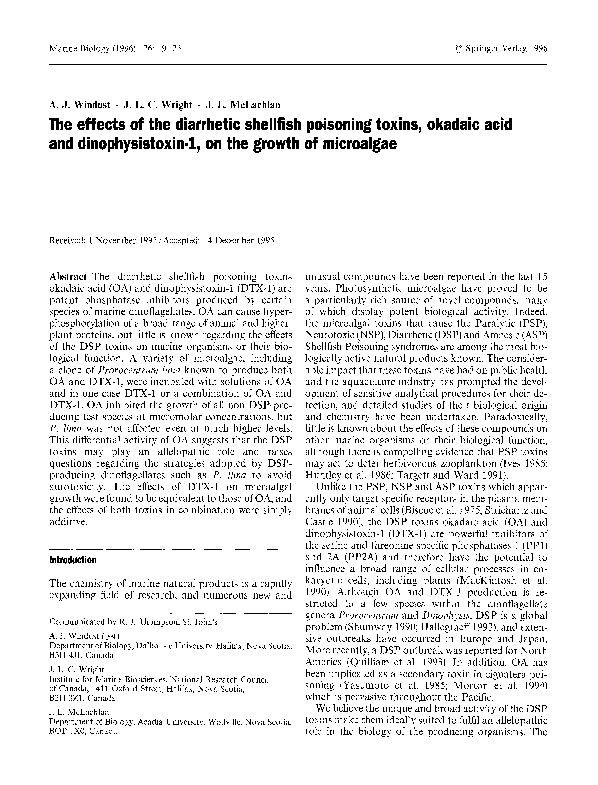 (PDF) The effects of the diarrhetic shellfish poisoning toxins, okadaic ...