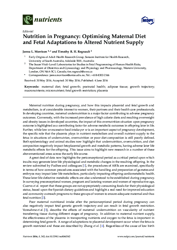 (PDF) Nutrition in Pregnancy: Optimising Maternal Diet and Fetal ...
